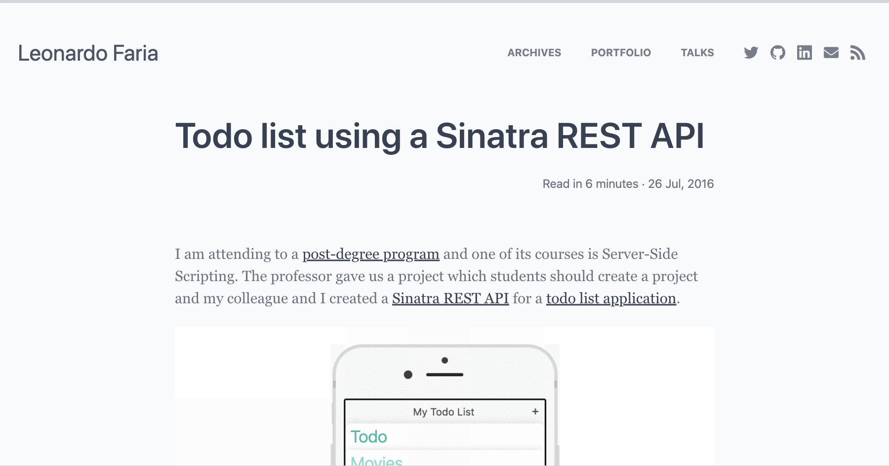 Todo list using a Sinatra REST API · Leonardo Faria