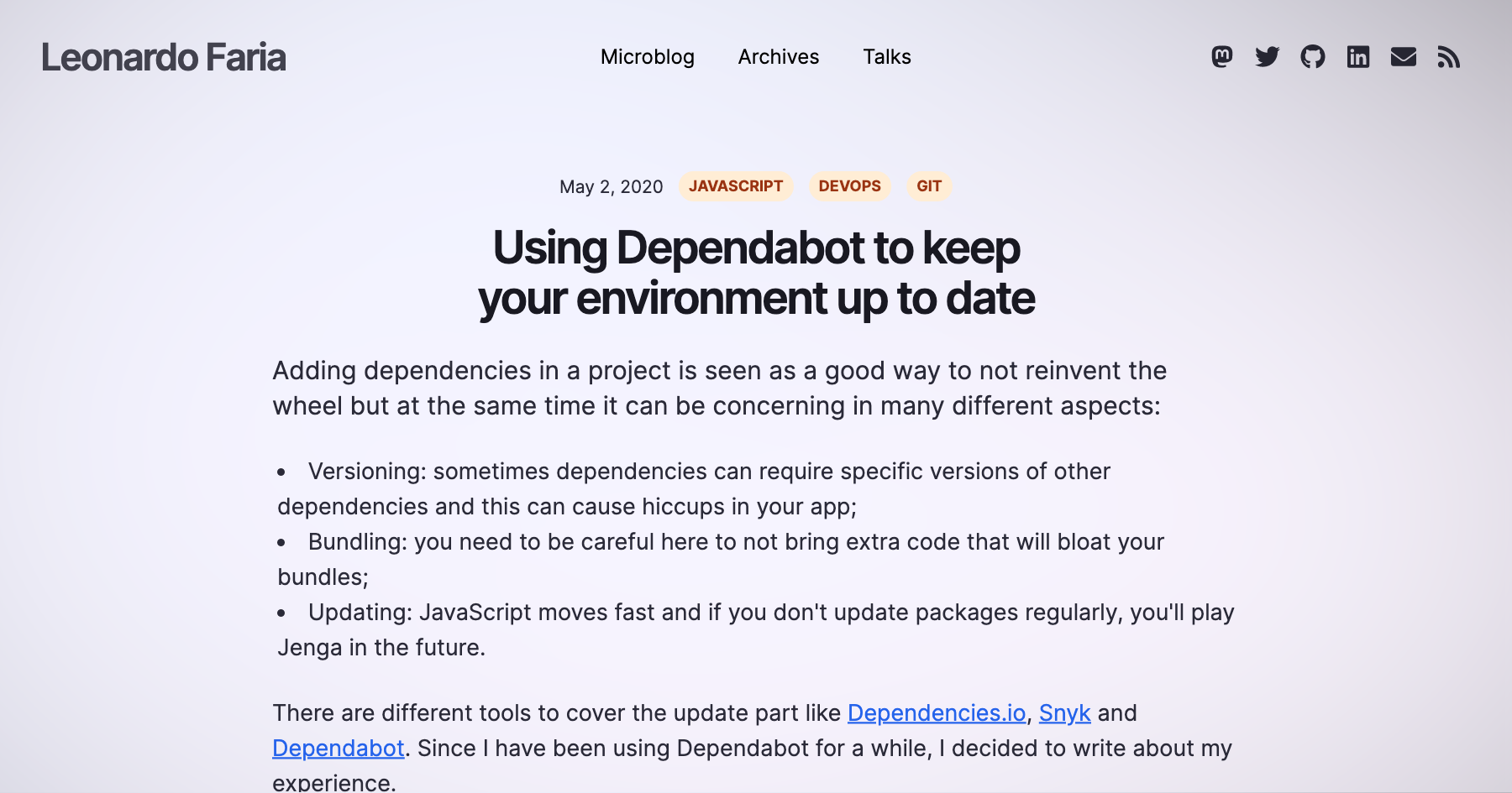 Using Dependabot to keep your environment up to date · Leonardo Faria